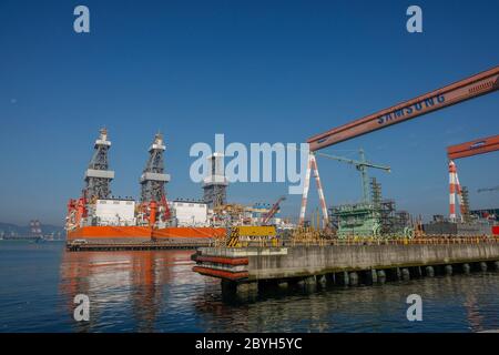 A View Scene of 5 Drillships wait for deliver vessel at DSME (Daewoo ...