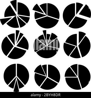 Circle division infographic icon set. Pie chart divided 8,9,10 equal parts. Pizza or donut round ...