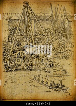 Leonardo's Da Vinci engineering drawing from 1503 on textured ...