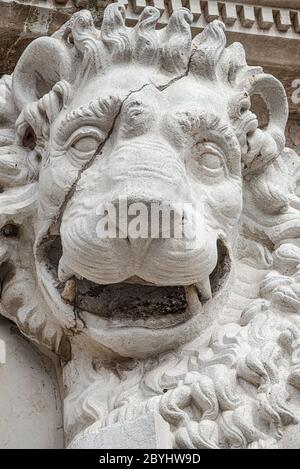 Ancient Venetian Piraeus lion head near Arsenal in Venice with copy ...