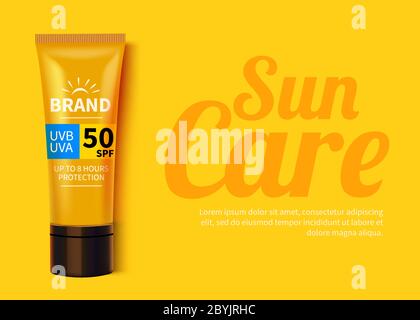 Sunblock ads template, sun protection cosmetic products design with ...