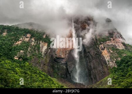 Angel Falls and mist. Highest waterfall in the world. Canaima National ...
