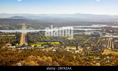 Australia, Canberra, Aerial view of downtown during sunset Stock Photo ...