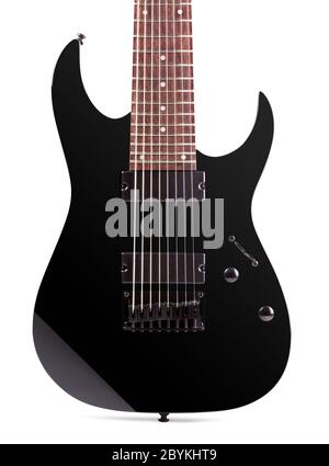 black electric eight-string guitar, painted metal background Stock ...