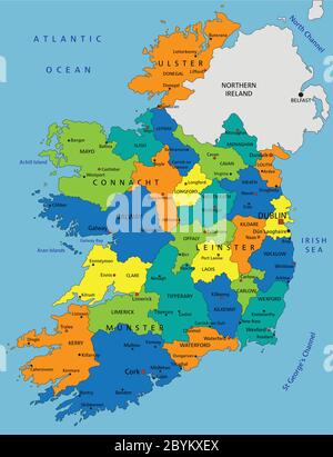 Colorful Ireland political map with clearly labeled, separated layers ...