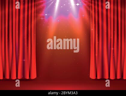Red stage. Vector illustration. Red curtains. Scenes on dark background ...