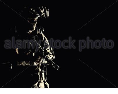 Special operations forces soldier equipped with night vision and an ...