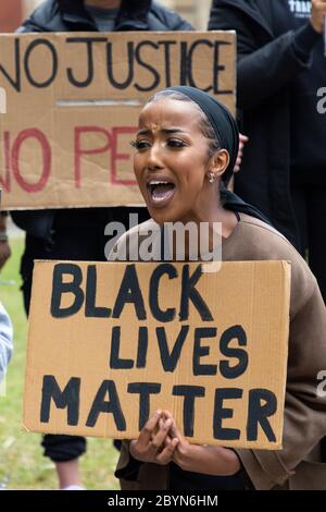 An angry protester shouting during a demonstration organised by the ...