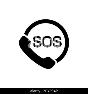 SOS button. Emergency phone icon. Black sing on white background Stock ...