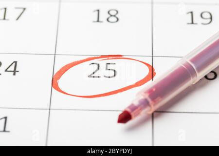 2020 calendar page with pen. important date marked Stock Photo - Alamy