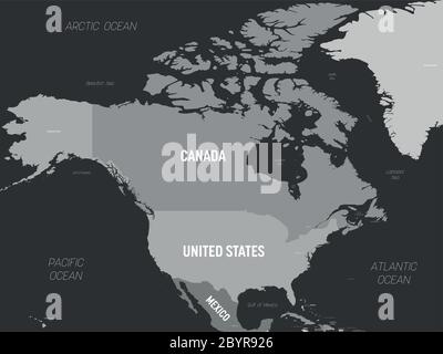 Americas map - grey colored on dark background. High detailed political ...