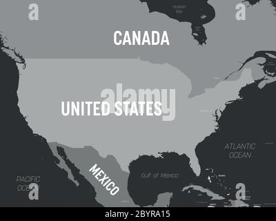 Americas map - grey colored on dark background. High detailed political ...
