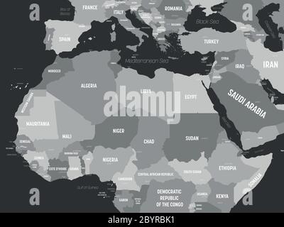 Africa map - grey colored on dark background. High detailed political ...