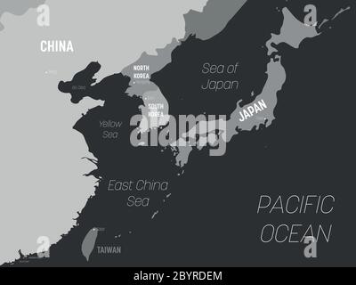 Asia - grey colored on dark background. High detailed political map of ...