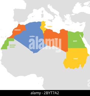Northern Africa, subregion, political map with single countries Stock ...
