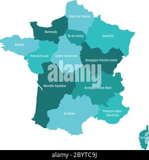 Administrative map of the 13 regions of france since 2016 Stock Vector ...