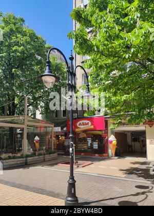 SOFIA, BULGARIA -MAY 5, 2020: Walking people on Boulevard Vitosha in city of Sofia, Bulgaria ...
