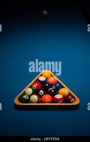 8 Ball Pool Balls racked up on the table ready for a game Stock Photo ...