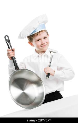 chef with pan and trowel isolated Stock Photo - Alamy