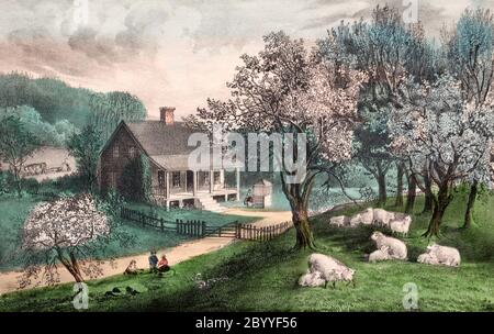 AMERICAN HOMESTEAD SPRING CURRIER & IVES 1869 Stock Photo - Alamy