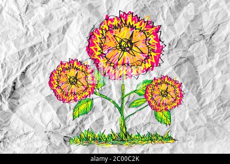 Flowers design on crumpled paper Stock Photo - Alamy