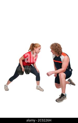 Athletic man working with heavy dumbbell, geometric pattern Stock Photo ...
