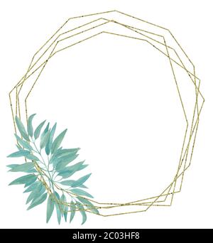 Geometric gold frame with a bouquet of watercolor yellow roses Stock ...