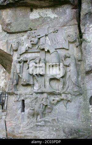 Cross relief at the Externsteine Stock Photo - Alamy