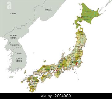 Japan - Highly detailed editable political map with labeling Stock ...