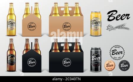 Beer can box packaging design template selflock die cut - vector Stock ...