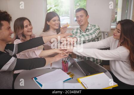 Education campus friendship people concept. Group of happy students ...