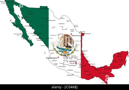 Mexico highly detailed political map with national flag Stock Vector ...