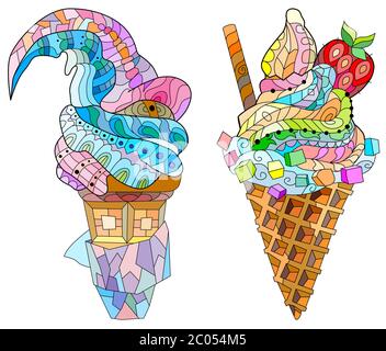 Zentangle ice cream set for coloring book for adult and other ...