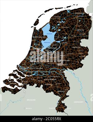 High detailed Netherlands road map with labeling Stock Vector Image ...