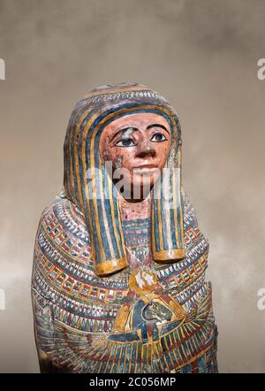 Cartonnage coffin. Funerary mask made from plant fiber and plaster and ...