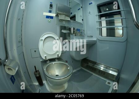 Toilet in Railways First Class sleeping carriage of a passenger train ...