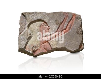 Ancient Egyptian Talatat block with a female worhiper of tambourine ...