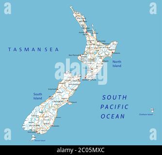 High detailed New Zealand road map with labeling Stock Vector Image ...
