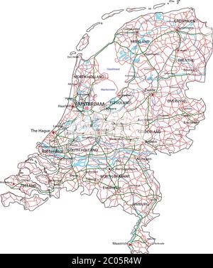 High detailed Netherlands road map with labeling Stock Vector Image ...