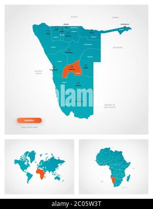 Namibia vector map. Editable template with regions, cities, red pins ...