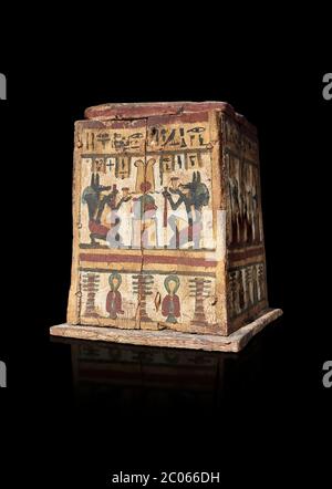 Ancient Egyptian Canopic chest for internal organs. showing deceased ...