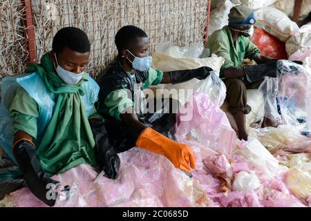 RUANDA, Kigali, plastic recycling at company Ecoplastics, processing of ...