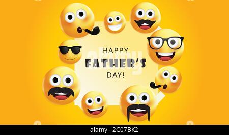 Father's day emoji vector template design. Happy father's day text in ...