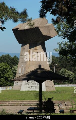 The concrete fists that form the Bubanj monument in the Bubanj Memorial ...