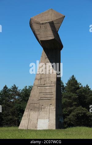 The concrete fists that form the Bubanj monument in the Bubanj Memorial ...