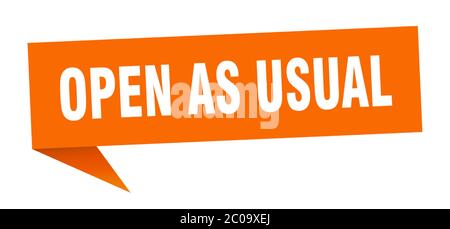 open as usual banner sign. open as usual speech bubble label set Stock ...