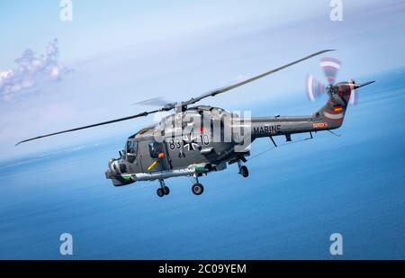 German Navy Super Lynx Mk88A military helicopters on board the frigate ...