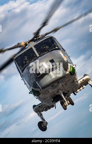 German Navy Super Lynx Mk88A military helicopters on board the frigate ...