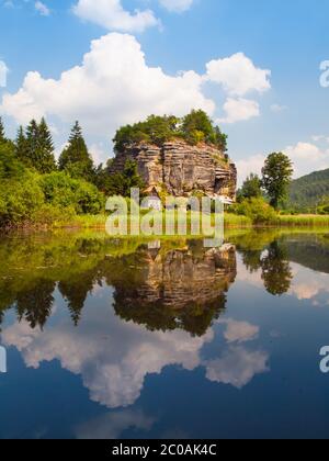 View of Sloup Castle, which is a rock castle in Liberec Region, Czech ...