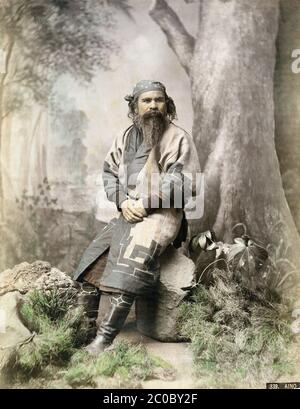 Vintage 19th century photograph: Ainu, Aino woman from the island of ...